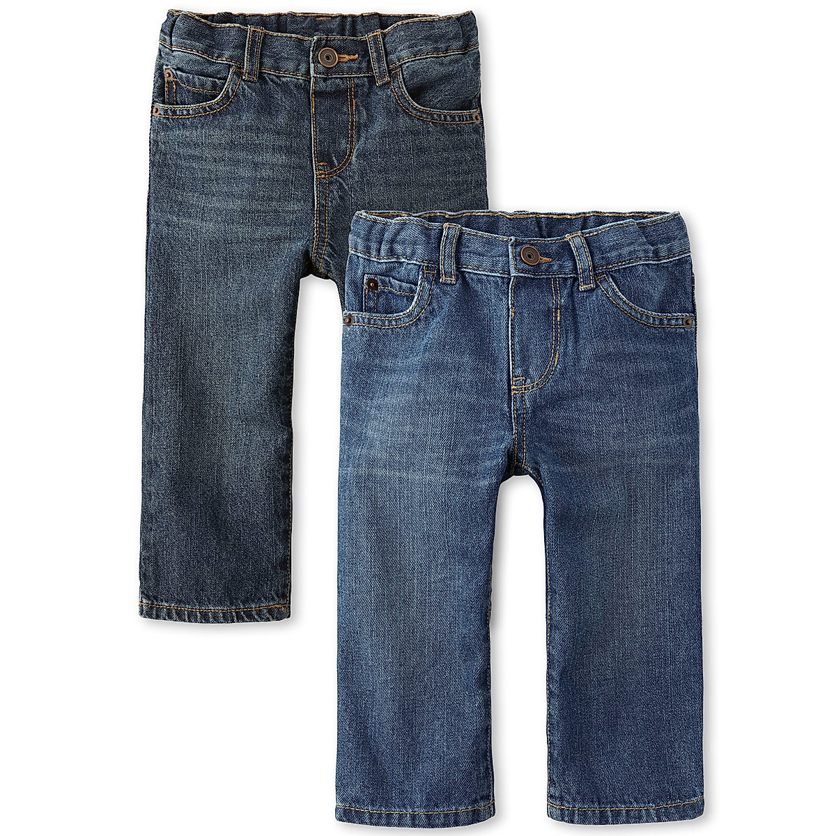 The Children's Place baby boys And Toddler Basic Straight Leg Jeans, Carbon Wash/Dk Juptier 2 Pack, 12-18 Months US