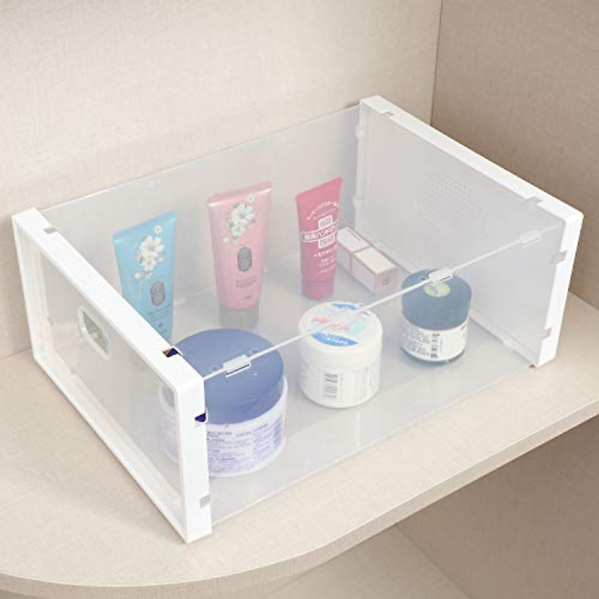 XZLGUJI 1 Pack Shoe Storage Box-Multi-function Storage Bins,Clear Plastic Stackable Shoe Organizer for Closet ,Drop Front Shoe Box. (white (1 Pack))