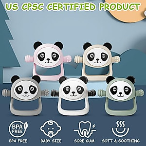 COZYPANDA Teething Toys for Babies 0-6-12 Months, Never Drop Baby Teether for Teething Relief, Silicone Panda Baby Hand Mittens with Sucking Need Pacifier, Baby Chew Toys for Breast Feeding (White)