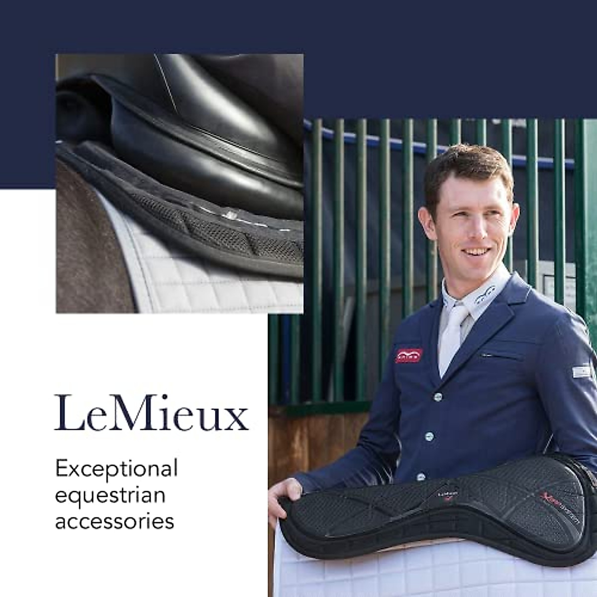 LeMieux Wither Free Half Saddle Pad - English Saddle Pads for Horses - Equestrian Riding Equipment and Accessories (Navy - Large)