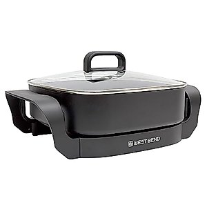 West Bend Electric Skillet, Family-Sized 3-Inch Deep with Diamond Shield Scratch-Resistant Non-Stick Finish, 12-Inch, Black