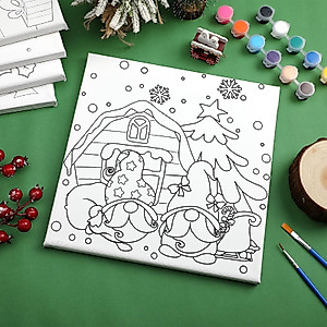 Cholemy 12 Set Christmas Pre Drawn Canvas for Painting 10 x 10 Inch Xmas Trees Santa Snowman Canvas Boards with 12 Acrylic Paints and 12 Paintbrushes for Adults DIY Art Paint Supplies, 12 Styles