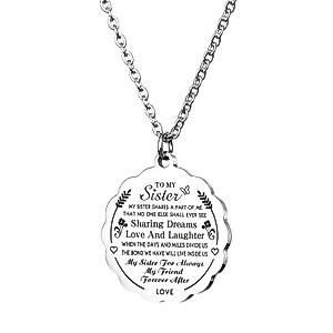 HOFOYA To my sister necklace gifts from sisters brother,graduation birthday gift for best friend, engraved inspirational message valentines jewelry for women teen girls.