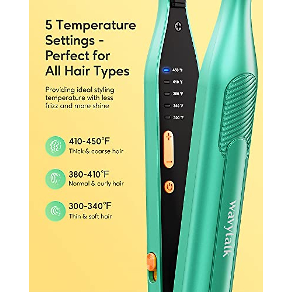 Wavytalk 3/10" Pencil Flat Iron for Short Hair, Edges and Touch-ups, Mini Flat Iron with Adjustable Temp & Anti-Pinch Design, Green