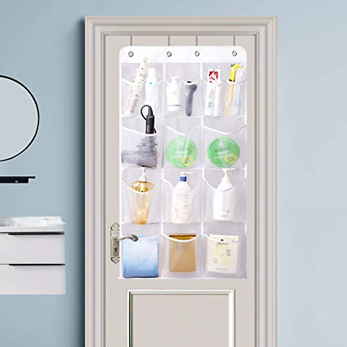 MISSLO Mesh Shower Organizer Hanging 15 Pockets Over the Door Bathroom Storage, Extra Large Capacity for Toiletry Accessories, White