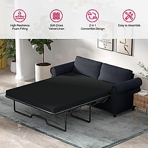 MUZZ Queen Sleeper Sofa Bed with Foldable Mattress, Sectional Loveseat with Pull Out Bed, Modern Pull Out Couch Bed with Rivet Decoration for Living Room,Office (Grey/Queen)