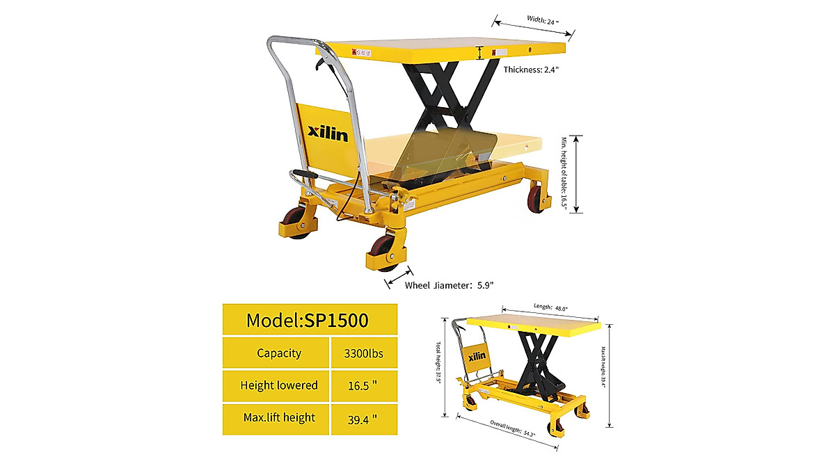 Xilin Hydraulic Lift Table Cart - 3300LBS Capacity