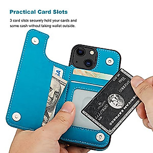 Vaburs Compatible with iPhone 13 Mini Case Wallet with Card Holder, Embossed Mandala Pattern Flower PU Leather Double Buttons Flip Shockproof Cover for Magnetic Car Mount 5.4 Inch (Blue)