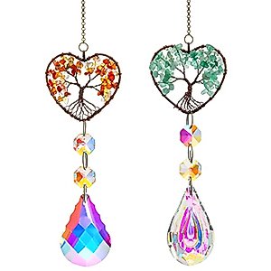 Pack 2 Crystal Prisms Suncatchers with The Tree of Life Ornaments Crystal Hanging Pendants Garden Sun Cather for Window Rainbow Decoration