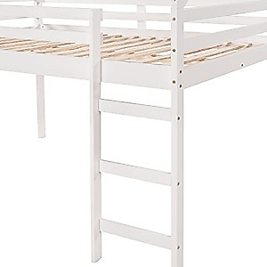 Merax Wooden Montessori Low Loft Bed with Slide Stairs, Full Guardrail House Loft Bunk Bed for Kids Boys,Girls, No Box Spring Need Full White