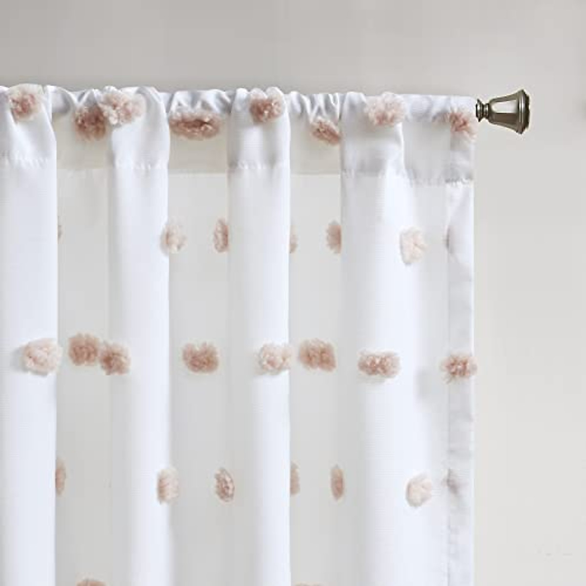 Intelligent Design Sophie Sheer Single Window Curtain Panel Clipped Pompom Embelished Privacy Drape with Rod Pocket for Bedroom, Livingroom, 50" x 84", Blush