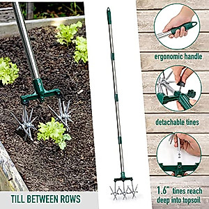Altdorff Rotary Cultivator Set, 25"-63" Adjustable Gardening Rotary Tiller and Hand-Held Garden Cultivator swith Aluminum Detachable Tines, Reseeding Grass or Soil Mixing