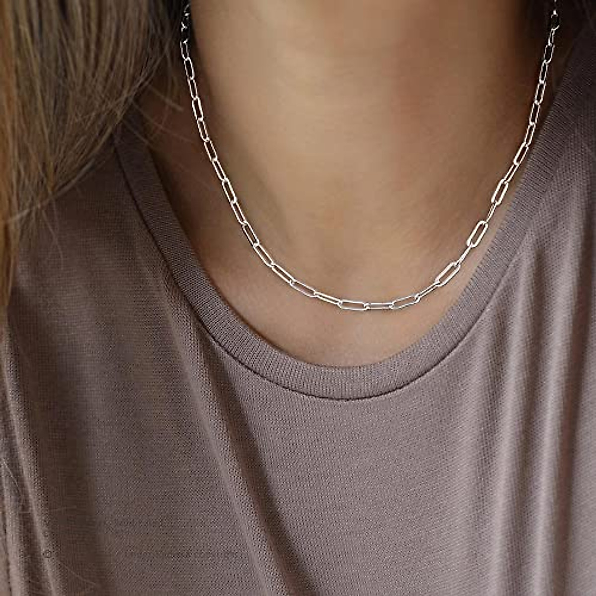 GLIJWELE Silver Chain Necklace for women 3mm Paperclip Chain Necklace Silver Chain Necklace for Women 925 Sterling Silver Paperclip Chain Silver Chain for women 18 Inch
