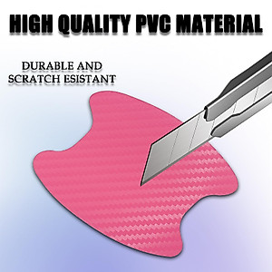 Msyuusr 4 PCS Car Door Handle Sticker, Carbon Fiber Anti-Scratches Car Door Cup Protector, Universal Auto Door Handle Protective Film for Most Car Handles (Pink)
