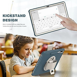Junfire Galaxy Tab S8 Plus Protective Cover Case, Samsung Galaxy Tab S7 FE/S7 Plus 12.4" Shockproof Rugged Case with Hand Strap/Pencil Holder/Kickstand 2022/2020-Cronflower Blue