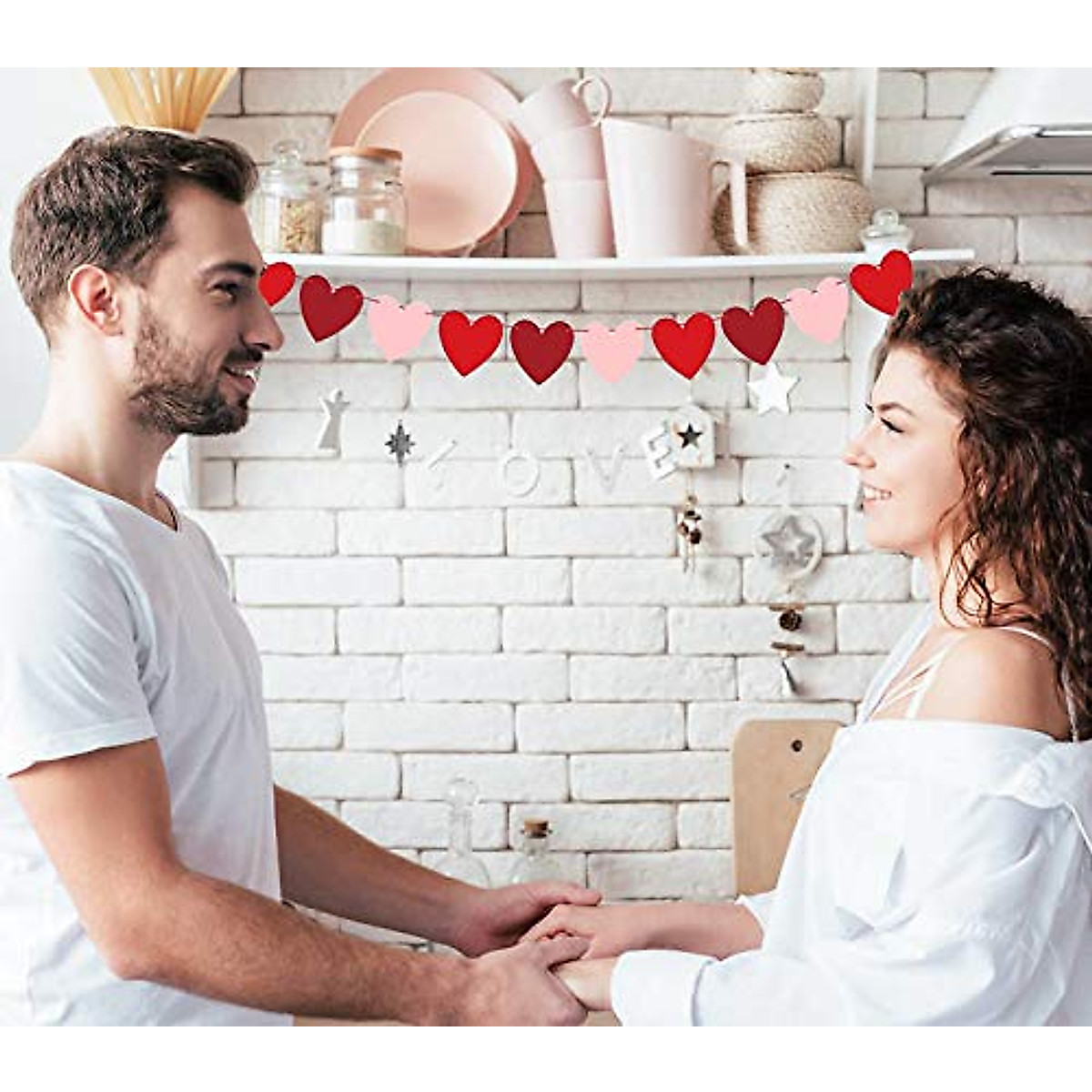 Valentine's Day Decorations for Home Decor,Valentines Day Garland Valentines Banner Felt Heart Decor for Wedding Anniversary Birthday Party Home Supplies