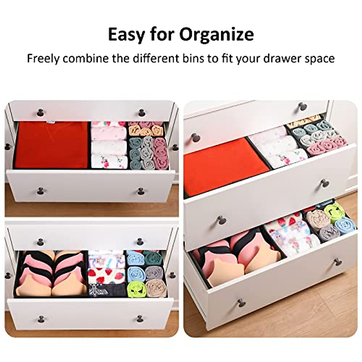 Hinotori Drawer Organizer for Clothing Foldable Storage Bins Closet Baby Dresser Drawer Divider Nursery Basket Box for Underwear, Bras, Lingerie, Black, 12 Pack