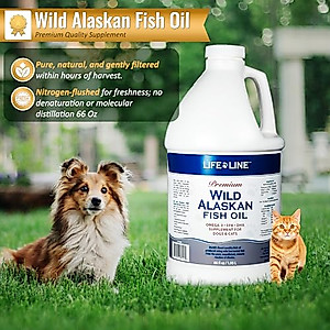 Life Line Pet Nutrition Wild Alaskan Fish Oil Omega-3 Supplement for Skin & Coat – Supports Brain, Eye & Heart Health in Dogs & Cats, 66oz