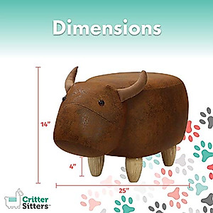 Critter Sitters 14-In. Seat Height Brown Cow Animal Shape Ottoman, Soft Kids Ottoman for Nursery, Bedroom, Playroom, and Living Room Decor, Multifunctional Cushioned Animal Footstool