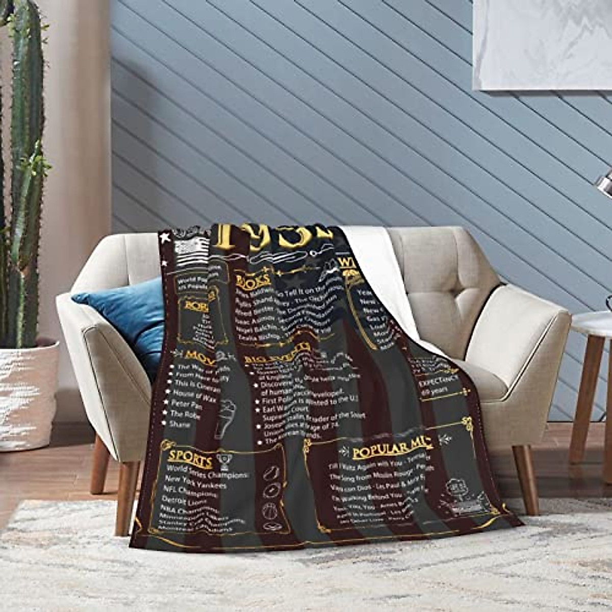Spanoous 70th Birthday Gifts for Men,1953 Birthday Gifts for Men,70th Anniversary Blanket,70th Birthday Blanket for Men,70th Wedding, Back in 1953 Blankets Gold 80x60