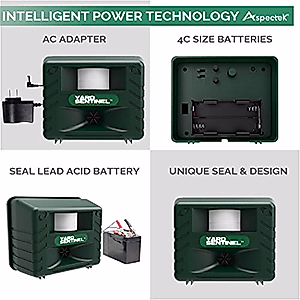 ASPECTEK Includes AC Adapter, Extension Cord Pest Repeller Yard Sentinel 2 Pack Outdoor Ultrasonic Animal Control, Green, Sound Frequency:15 kHz -18 kHz