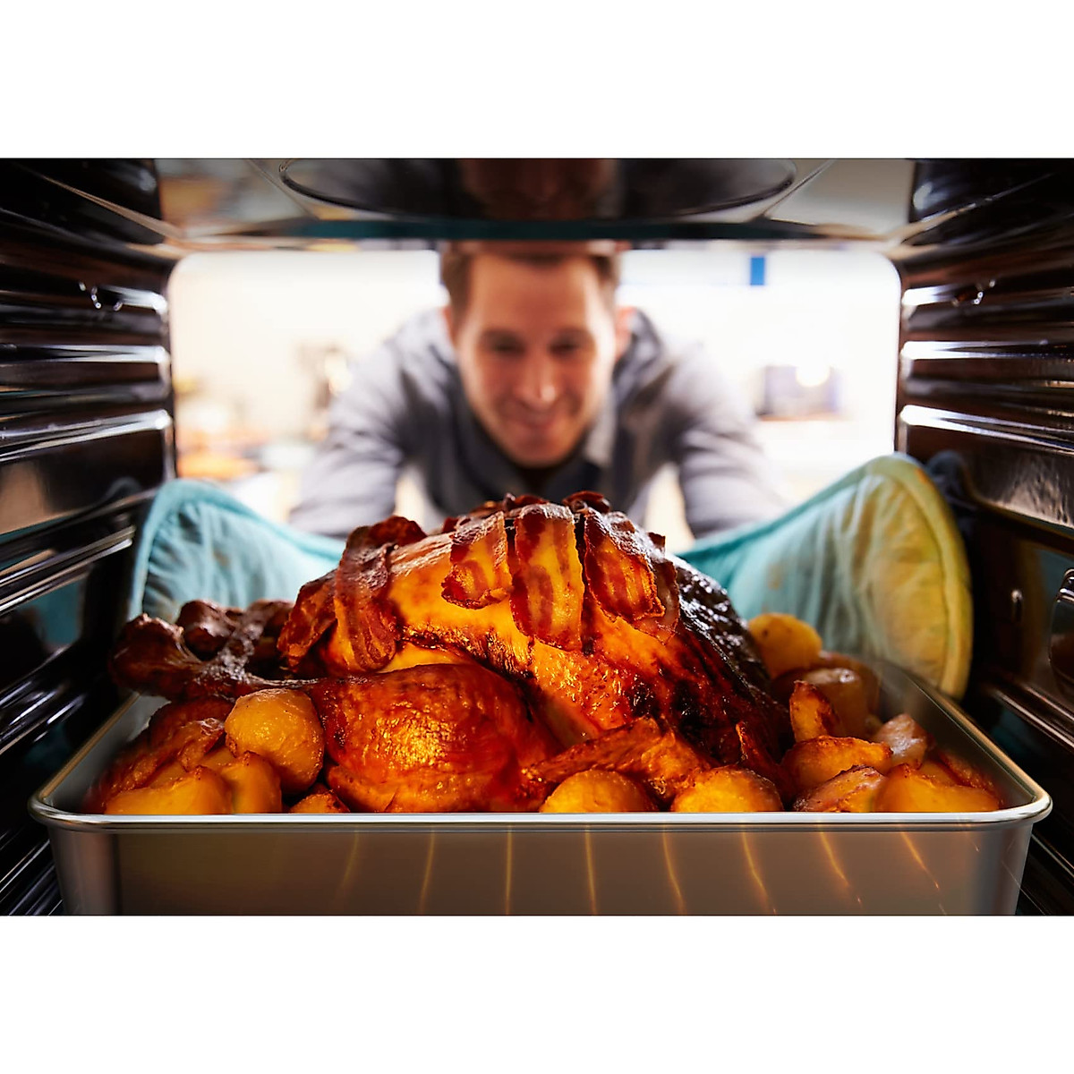 DOBADN Stainless Steel Baking Pan 2 Pcs, 9 Inch Square Roaster Oven Cookie Sheet Barbeque Grilling Pan for Baking Breads Cake, Grilling Chicken, Vegetables, Dishwasher Safe