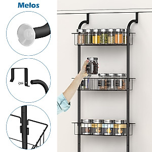 melos White Over The Door Pantry Organizer Rack, 8 Tier Heavy-Duty Metal Back Of Door Shelf Organizer, Over The Door Hanging Spice Rack With 8 Baskets for Closet, Bathroom, Kitchen