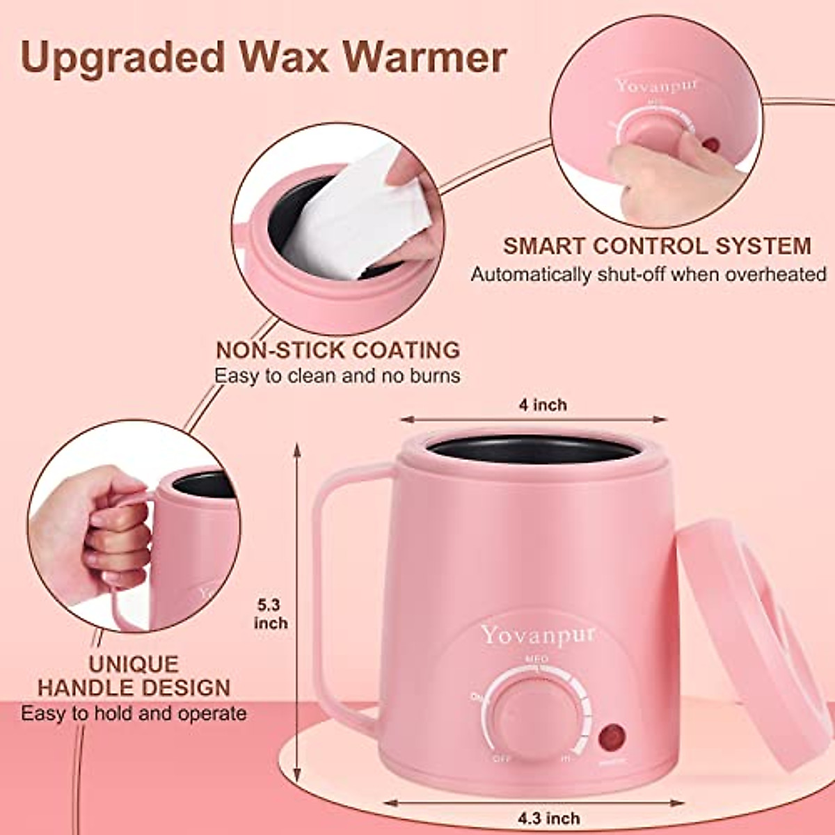 Waxing kit for women - Yovanpur Mini Waxing Kit Wax Warmer for Hair Removal, Portable Hard Wax Kit with 14oz Hard Wax Beads, Brazilian Bikini Wax Kit for Face Armpit Eyebrow at Home