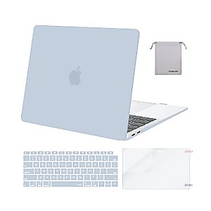 MOSISO Compatible with MacBook Air 13 inch Case 2022, 2021-2018 Release A2337 M1 A2179 A1932, Plastic Hard Shell&Keyboard Cover&Screen Film&Storage Bag for MacBook Air 13.3 inch Case, Baby Blue