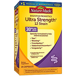 Nature Made Ultra Strength 12 Strain Digestive Probiotics, Dietary Supplement for Digestive Health Support, 25 Probiotic Capsules, 25 Day Supply