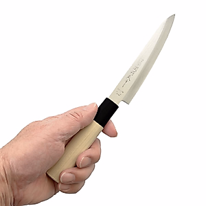 KAKUSEE Seki Tsubazo Petite Knife 4.7-inch Blade and Japanese Painting Cloth Set, Japanese Chef Knife for Fruits and Vegetables