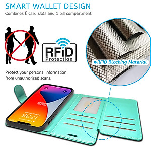 CoverON Pouch Compitable with iPhone 14 Wallet Case for Women, RFID Blocking Flip Folio Stand Vegan Leather Floral Cover Sleeve Card Slot for Apple iPhone 14 6.1 Phone Case - Flower