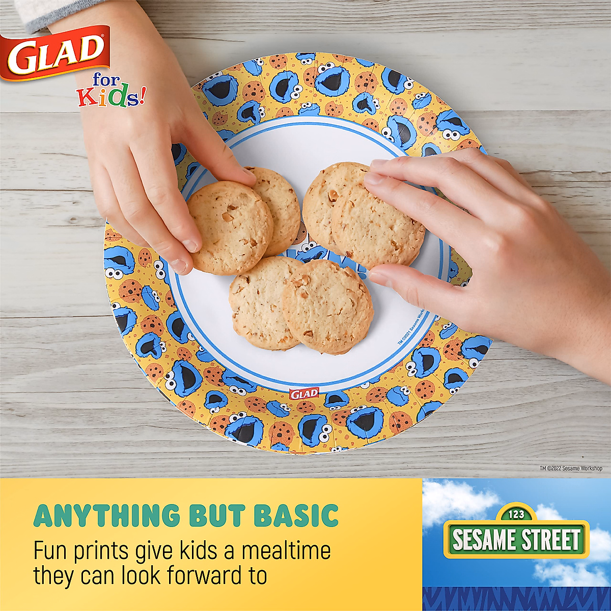 Glad for Kids Cookie Monster Paper Plates | Cookie Monster Plates, Kids Plates | Cookie Monster Paper Plates for Everyday Use, 7” Paper Plates 20 Ct | Sesame Street Paper Plates