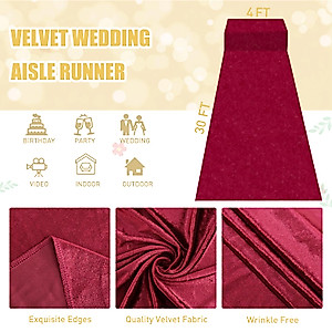 FUHSY Aisle Runner for Wedding Burgundy Carpet Runner Runway Rug 4x30FT Velvet Wedding Aisle Runners for Outsides Indoor Wedding Floor Runner Aisle Decorations for Graduation Prom Party Events