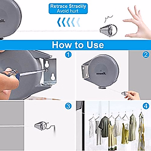 JISUSU 40 Ft Long Retractable Clothesline , Portable Heavy Duty Outdoor Washing Line with Wall Mount,