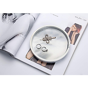 Stone Texture Marble Plate Ceramic Ring Holder Jewelry Dish Perfume Tray Decorative Dresser Organizer Makeup Tray for Vanity, Dresser, Bathroom, Bedroom (Grey, Circular, 6.5")