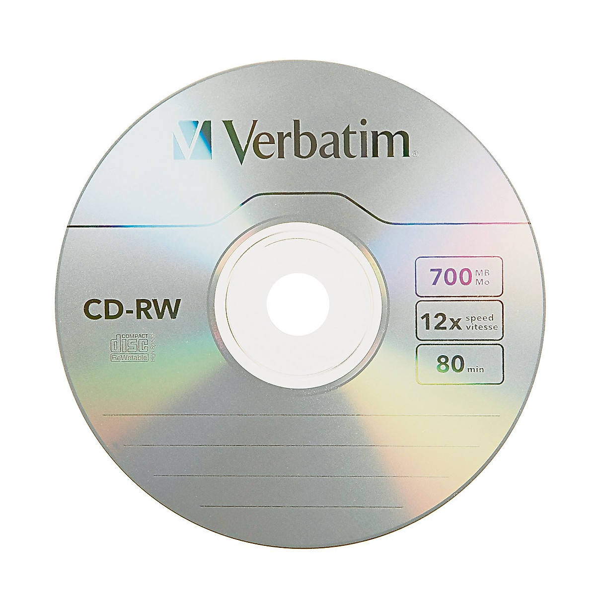 Verbatim CD-RW 700MB 4X-12X Rewritable Blank Media - 10 Discs in Slim Jewel Cases,Silver