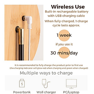 Kimikata LED Lighted Makeup Mirror Vanity Light Up Mirror with 3 Lights, Cordless USB Rechargeable Battery, Rotation, Small Bamboo Wood Beauty Storage Organizer, Tabletop Stand, Circular Ring Light