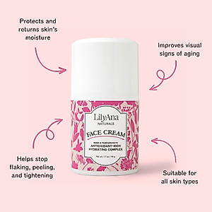 LilyAna Naturals Face and Neck Moisturizer for Women and Men - Moisturizer Face and Neck Cream for Dry Skin and Dark Spot Brightening - Rose and Pomegranate Extracts - 1.7oz (Pack of 2)