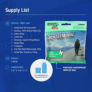 Adventure Medical Kits Dental Medic Kit - Travel Dental Kit for Emergency Tooth Care - Includes Orasol Gel, Tural Tea, Temporary Cavity Filling & More