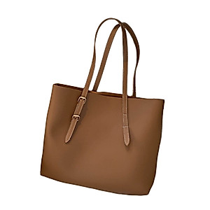 Shoulder Bag Organization Zipper Solid Color Women Tote Handbag compatible with Work Light Brown