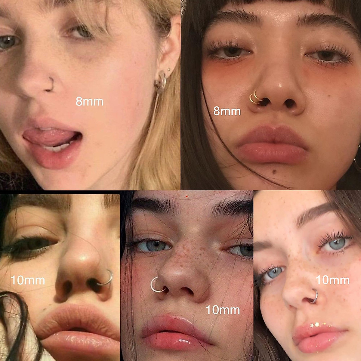 MILACOLATO 5Pcs G23 Titanium Nose Rings Hoops 16G/18G/20G Septum Hinged Nose Rings Clicker Rings for Lip Cartilage Daith Helix Rook Tragus Ear Lobe Earrings for Women Men Conch Piercing Jewelry 8MM