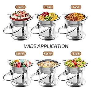 BriSunshine 6 Packs Individual Single Shabu Hot Pot,1QT Mini Round Chafing Dish Buffet Set,Stainless Steel Food Server Warmers with Glass Lids for Caterings Parties Wedding