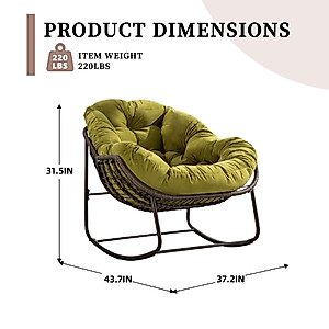 MOONMISS Rocking Chair, Oversized Patio Rocker Recliner Chair with Padded Cushion for Indoor and Outdoor, Patio Rattan Egg Rocking Chair for Front Porch, Garden,Backyard, Balcony (2, Olive)