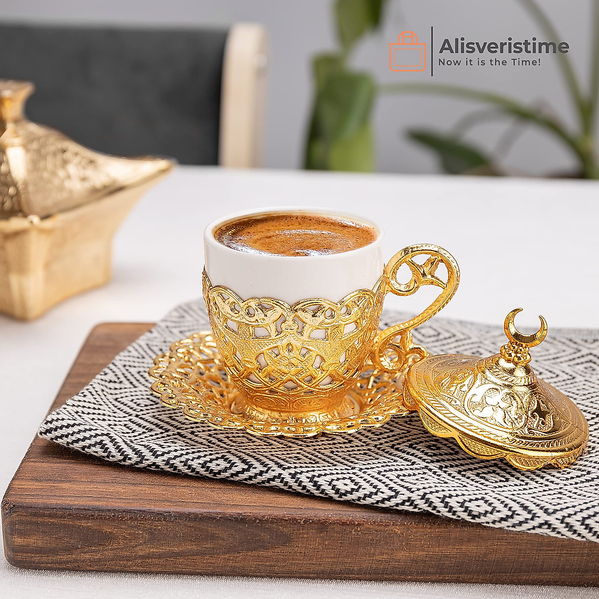 Alisveristime 27 Pc Turkish Greek Arabic Coffee Espresso Cup Saucer Set (Gelincik) (Gold)