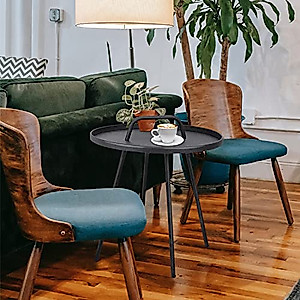 Vipush Outdoor Side Tables with Handle Round Metal End Table for Living Room Bedroom Garden Porch Balcony Backyard Water Proof Weather Resistant, (H) 17.5" x(D) 17.7", Black