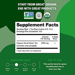 FGO Organic Green Tea (Decaf). Eco-Conscious Tea Bags, 100 Count, Packaging May Vary (Pack of 1)