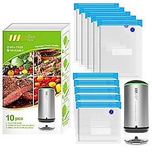 VMSTR Vacuum Sealer Machine, Rechargeable food saver vacuum sealer machine, Portable Handheld food sealer For Sous Vide Cooking, Sous Vide Bags food Storage Set 10 PCS
