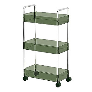 Meideli Storage Cabinet Rolling Cart Clear Bathroom Organizer Cart Storage Shelf Multi Layers Large Capacity Moveable Laundry Room Kitchen Organization Rack (Triple Layer, Atrovirens)