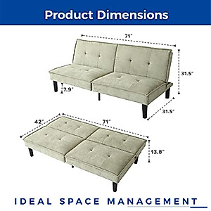 MLILY Modern Convertible Folding Futon Sofa Bed for Compact Living Space, Apartment, Dorm, Bonus Room, Adjustable Backrest, Metal Legs, Beige